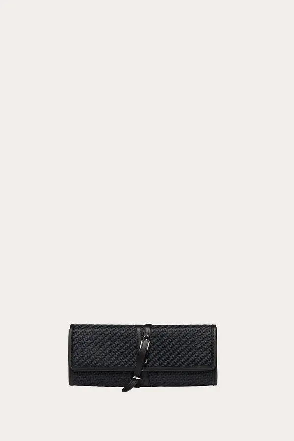 LIFFNER Belted Raffia Clutch