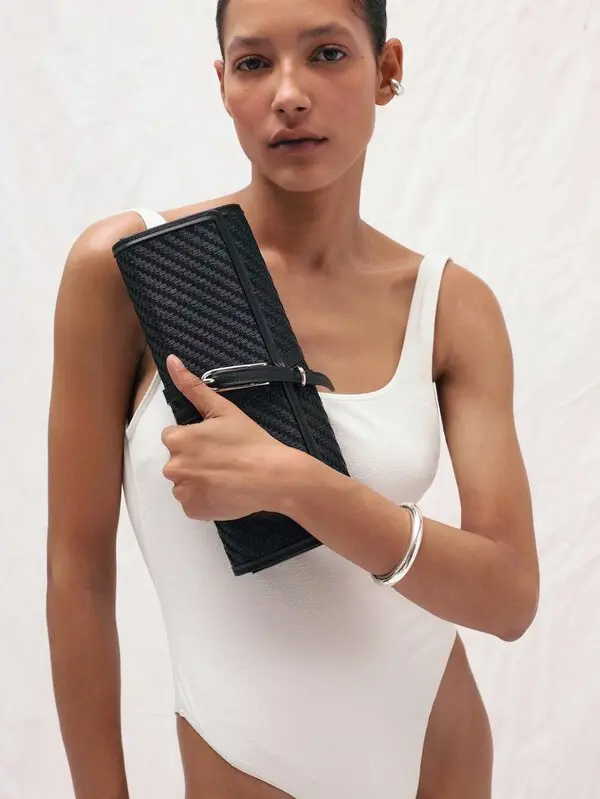 LIFFNER Belted Raffia Clutch