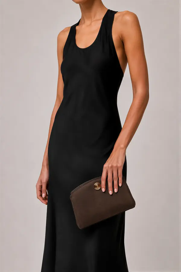 LIFFNER Pushlock Clutch Dark Ostrich - Brown