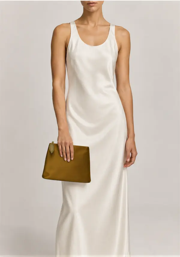 LIFFNER Zip Clutch In Satin - Green