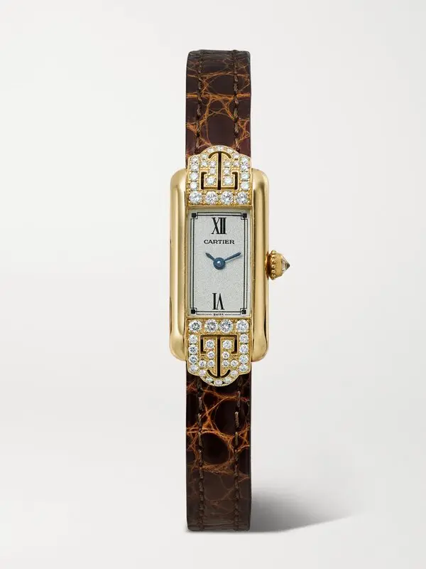 STEPHANIE WINDSOR Cartier 18k Diamond Tank Allongée Watch - Gold