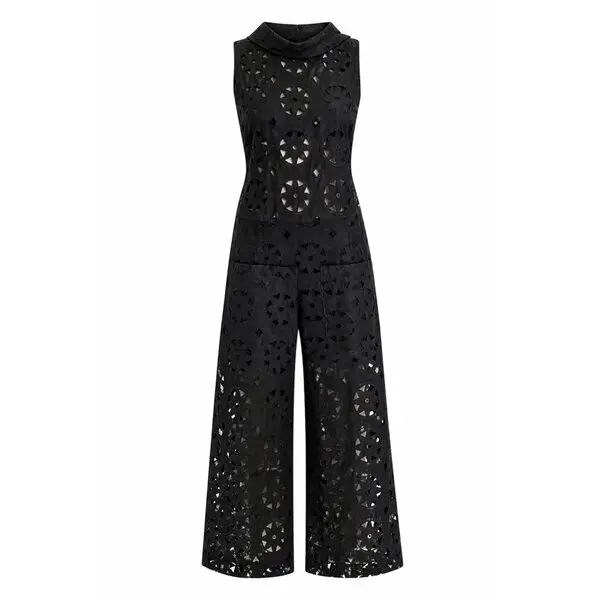 MARIELĒ Mela Sangallo Lace Jumpsuit - Black