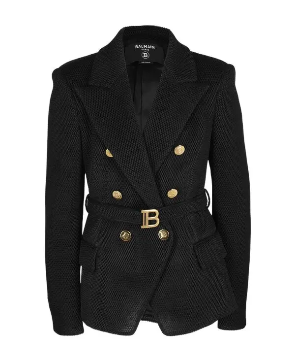 Balmain Double-breasted Belted Blazer With Logo Buckle