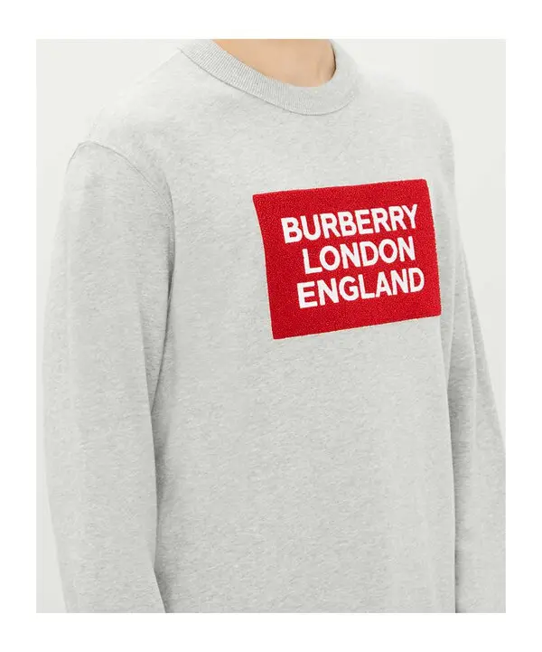 Burberry Long-sleeved Crew Neck Sweater With Logo Print - Light Hemp Gray
