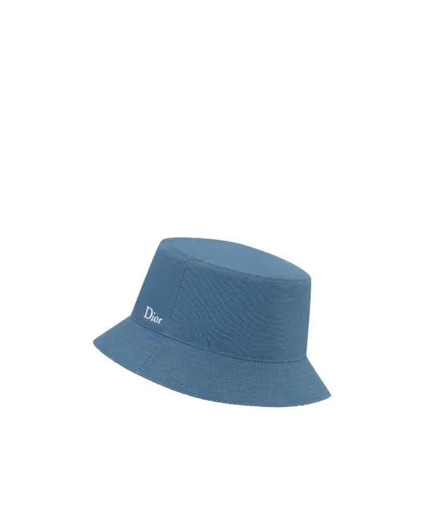 Dior Logo Embroidered Reversible Bucket Hat - Blue