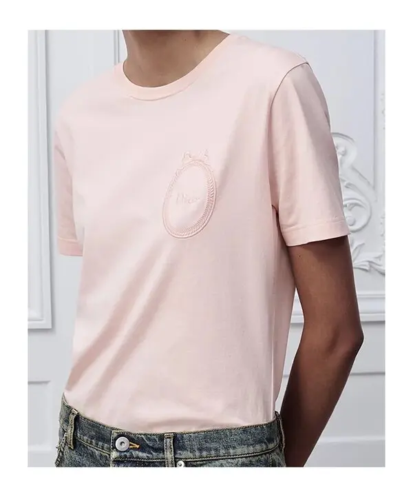 Dior Fitted Médallion Embroidered T-shirt - Nude