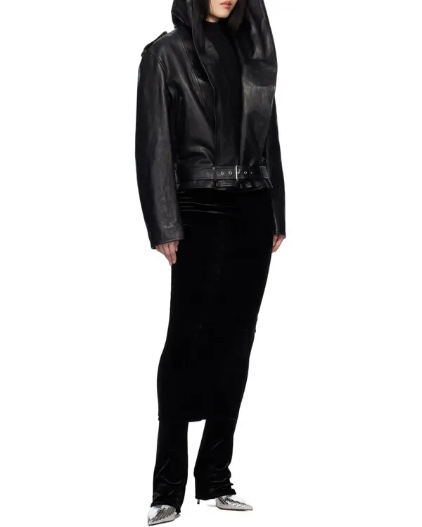 Alaïa Hooded Leather Biker Jacket