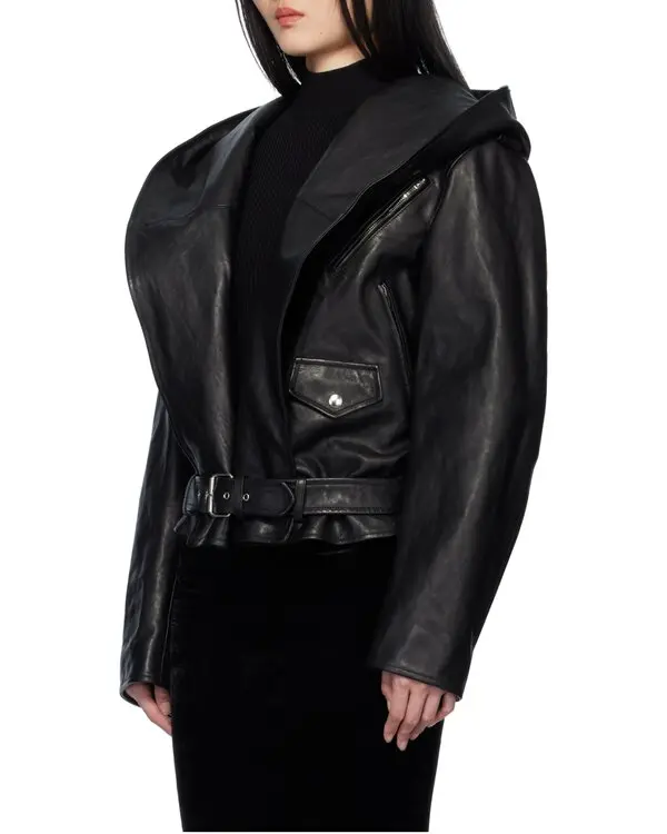 Alaïa Hooded Leather Biker Jacket
