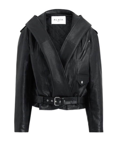 Alaïa Hooded Leather Biker Jacket - Black