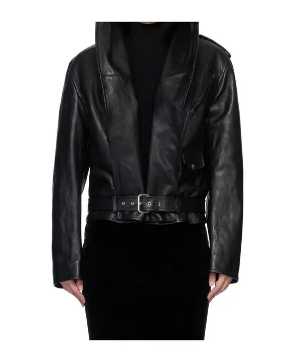 Alaïa Hooded Leather Biker Jacket