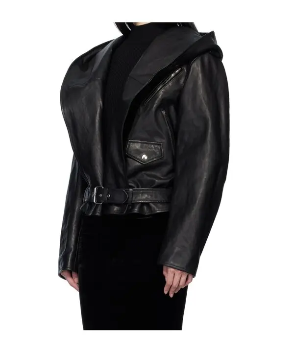 Alaïa Hooded Leather Biker Jacket