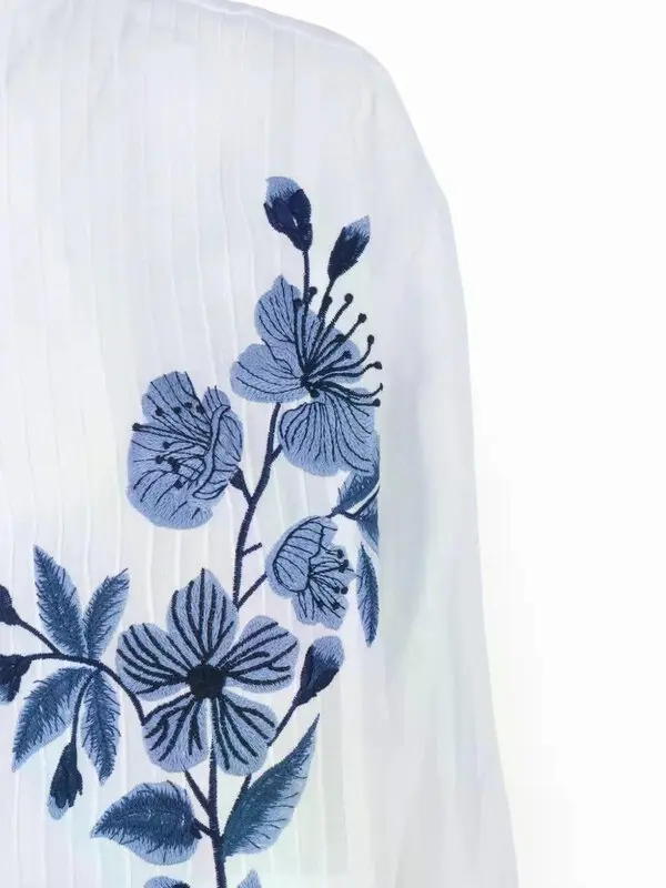ERMANNO FIRENZE Floral Embroidered Pintuck Ramie Shirt