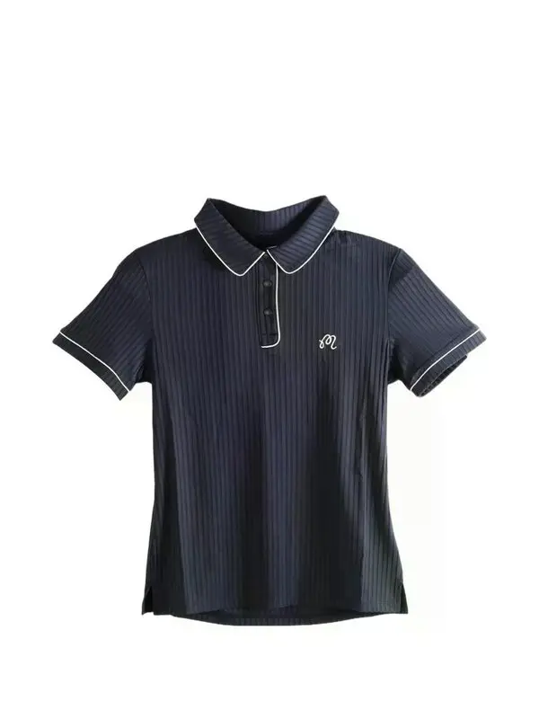 MALBON Anna Ribbed-knit Piped Polo Shirt