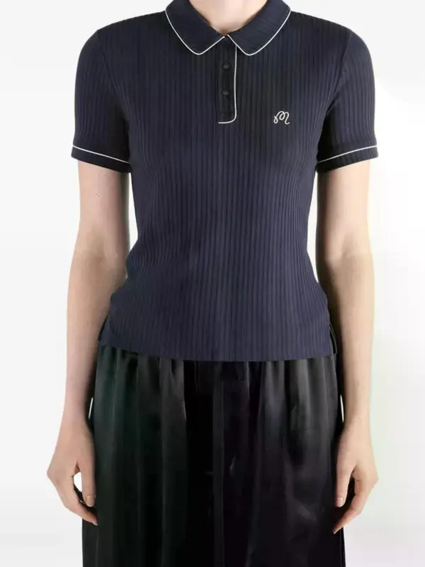 MALBON Anna Ribbed-knit Piped Polo Shirt