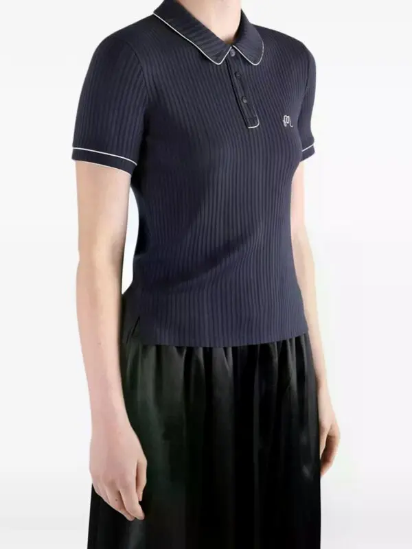MALBON Anna Ribbed-knit Piped Polo Shirt