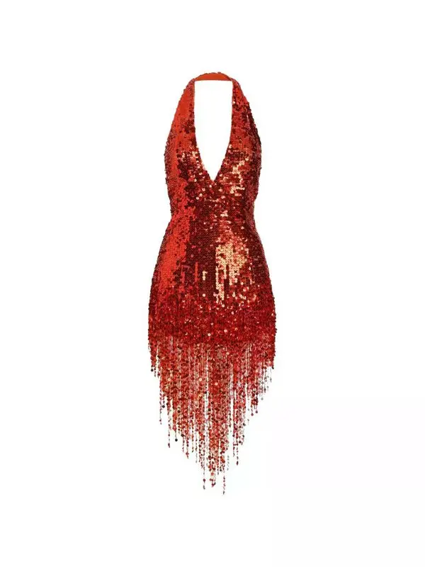 Dolce & Gabbana Sequin Embellished Halterneck Dress - Red