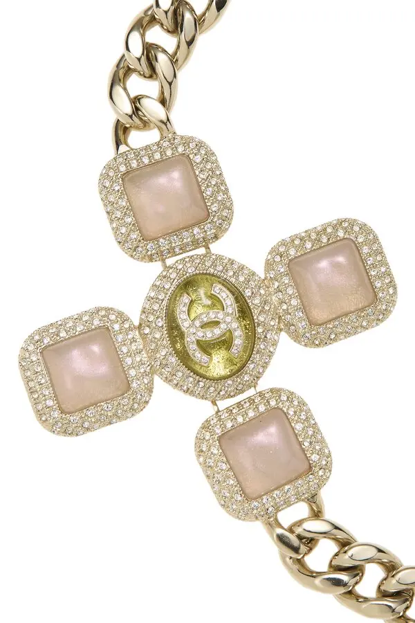 Chanel Gripoix Chain Belt With Crystal Accents And Cc Pendant