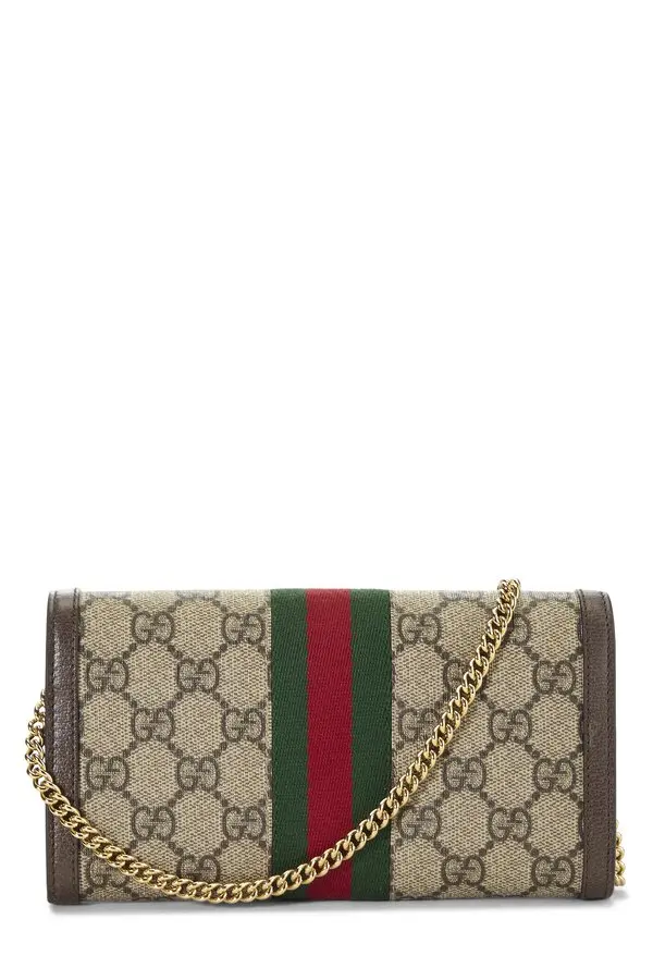 Gucci Original Gg Supreme Canvas Ophidia Wallet On Chain - Brown