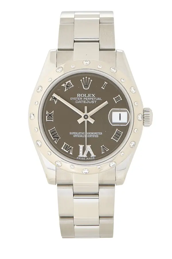 Rolex Datejust Stainless Steel Diamond Bezel Watch - Brown