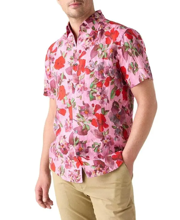 Robert Talbott Morgan Printed Floral Linen Short Sleeve Shirt - Pink