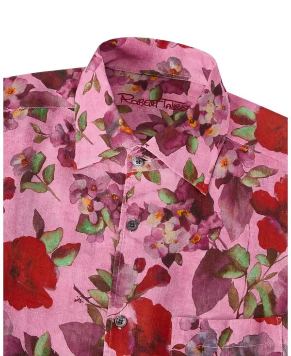 Robert Talbott Morgan Printed Floral Linen Short Sleeve Shirt - Pink