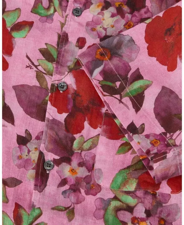 Robert Talbott Morgan Printed Floral Linen Short Sleeve Shirt - Pink