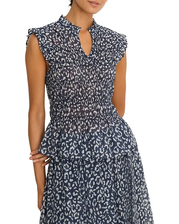 NIC+ZOE Smocked Leopard Sketch Top