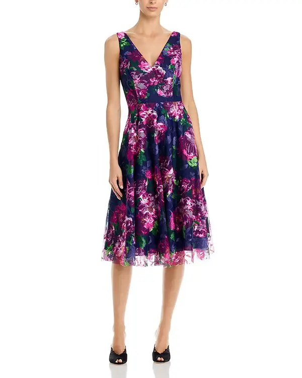 Eliza J Floral V Neck Sleeveless Dress