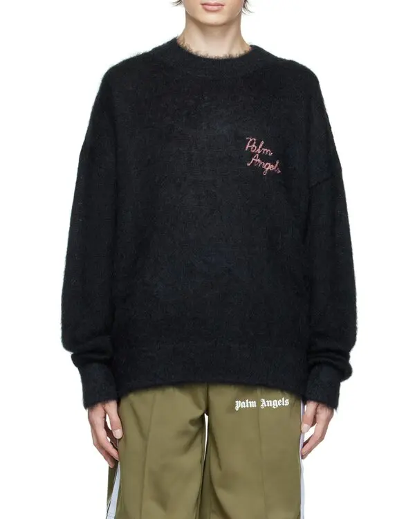 Palm Angels Logo Intarsia Crewneck Jumper - Black