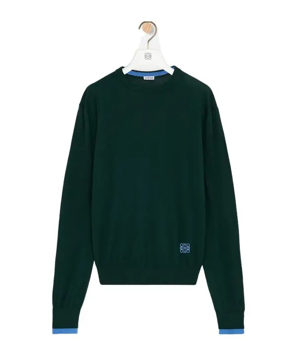 Loewe Crew Neck Wool Sweater With Anagram Embroidery - Green/blue