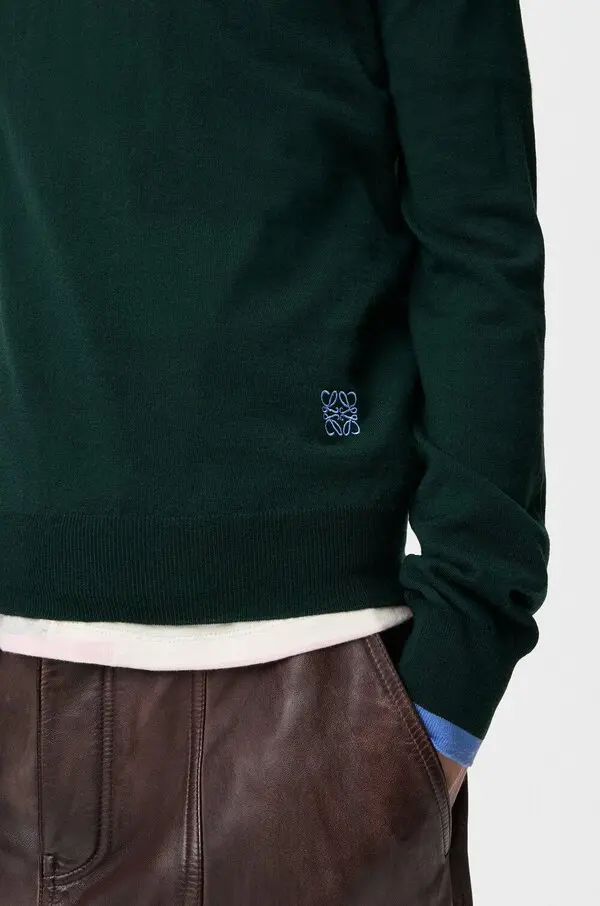Loewe Crew Neck Wool Sweater With Anagram Embroidery - Green/blue