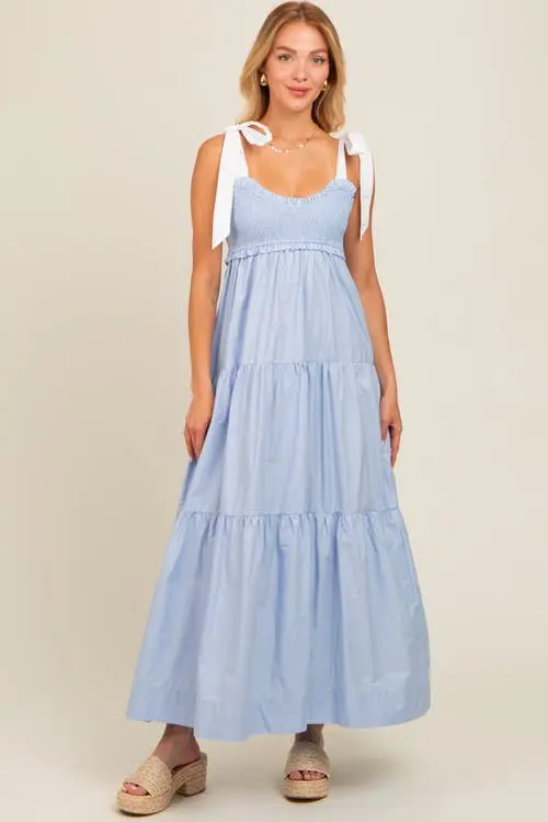 PINKBLUSH Blue Contrast Shoulder Straps Maxi Dress - Light Blue