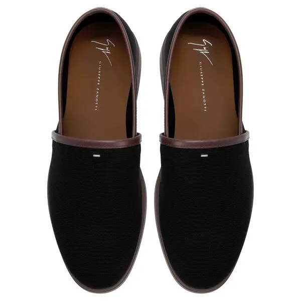 GIUSEPPE ZANOTTI Fabric Slip-on Shoes With Leather Trim - Black