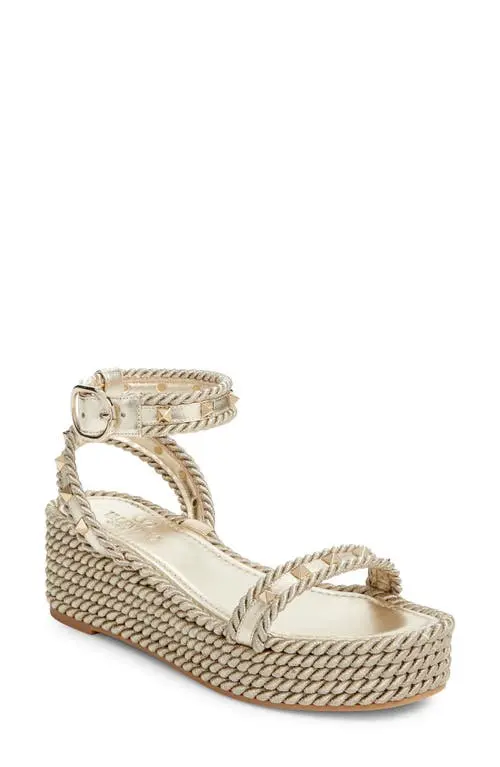 Valentino Garavani Rockstud Ankle Strap Espadrille Platform Sandals - Platino