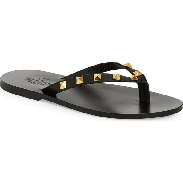 Valentino Garavani Rockstud Embellished Flip Flops - Black