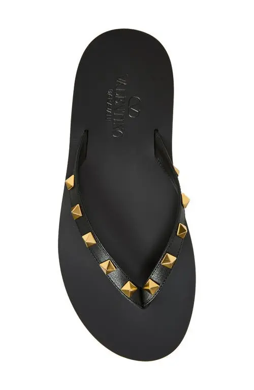 Valentino Garavani Rockstud Embellished Flip Flops - Black