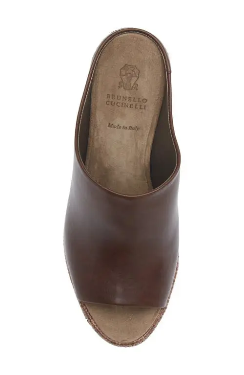Brunello Cucinelli Leather Espadrille Wedge Sandals