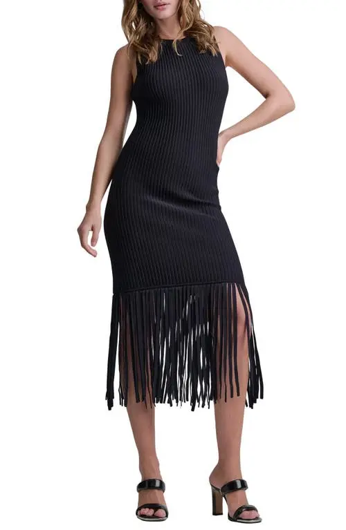 Dkny Sleeveless Fringe Sweater Dress - Black
