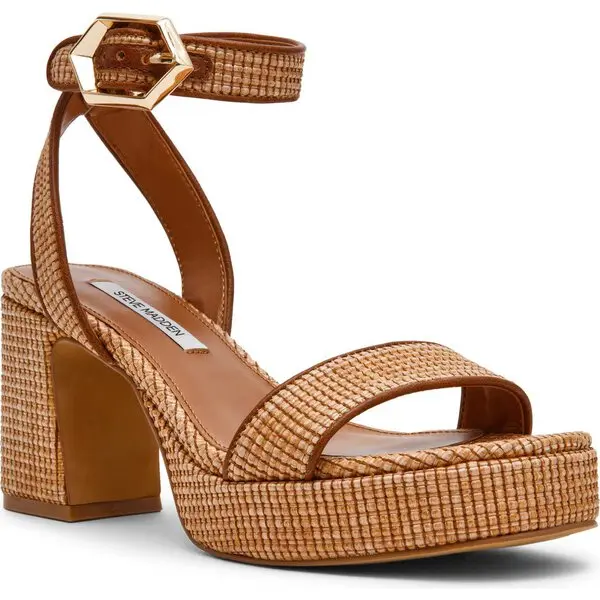 Steve Madden Elida Ankle Strap Platform Sandal - Raffia