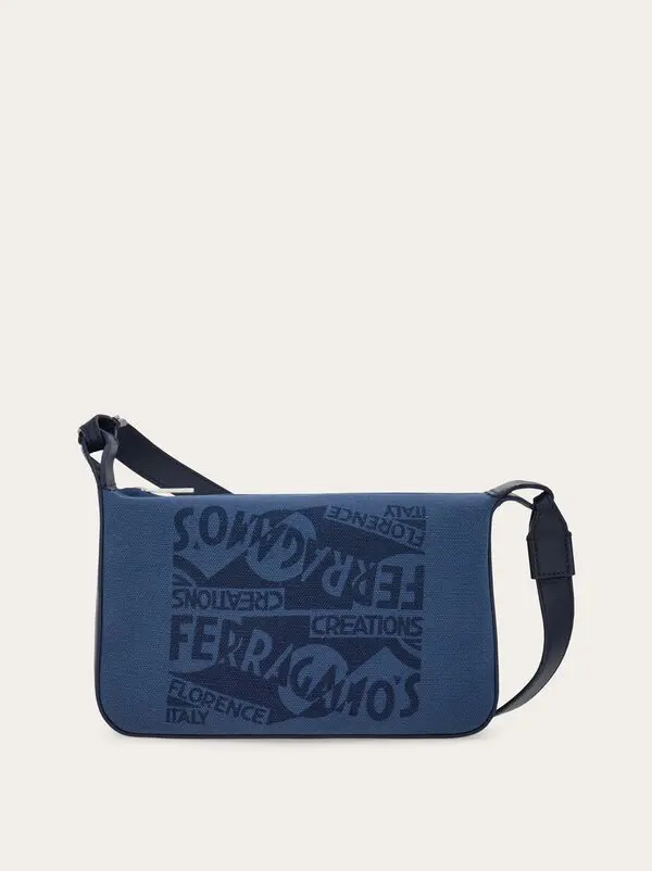 FERRAGAMO Canvas And Calfskin Shoulder Bag With Logo Print - Blue