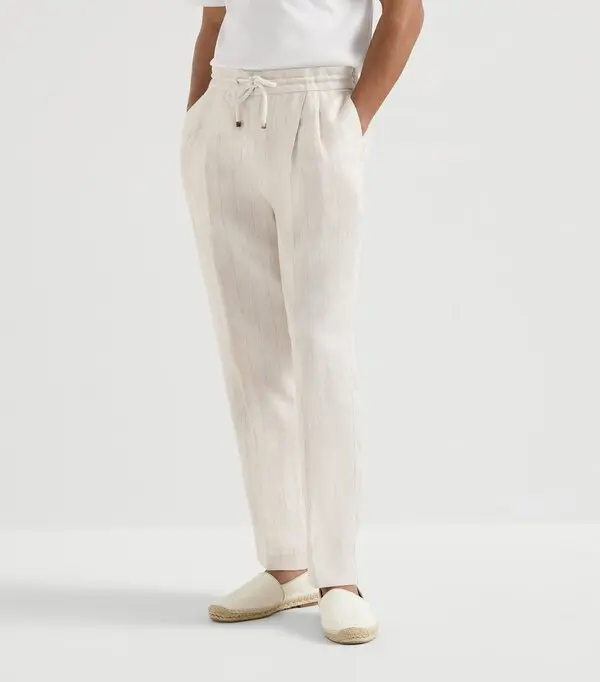 Brunello Cucinelli Linen Drawstring Trousers - White