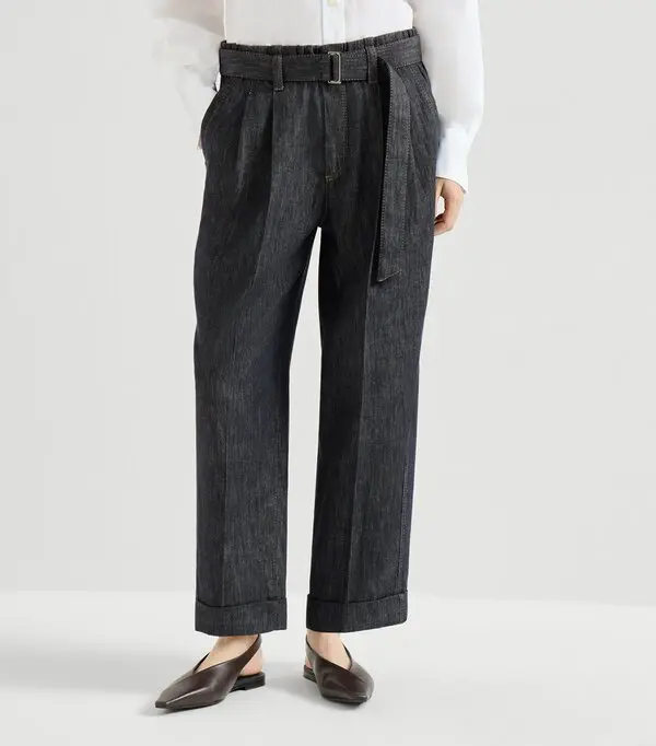 Brunello Cucinelli Belted Wide-leg Denim Trousers