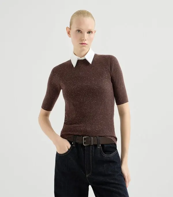 Brunello Cucinelli Cashmere Sparkling Ribbed Sweater - Brown