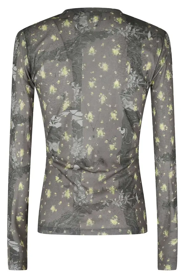 GANNI Floral-print Long-sleeve T-shirt - Gray