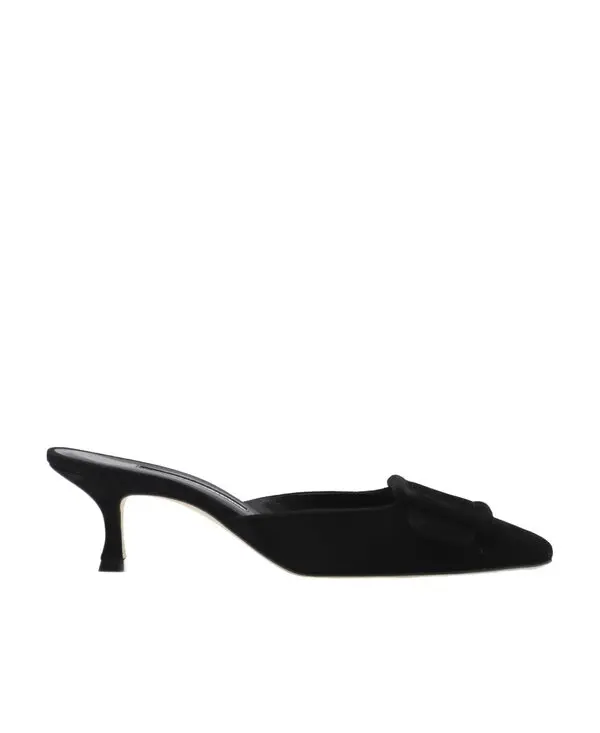 Manolo Blahnik Maysale Suede Buckle Mules - Black