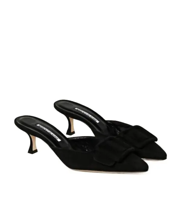 Manolo Blahnik Maysale Suede Buckle Mules - Black