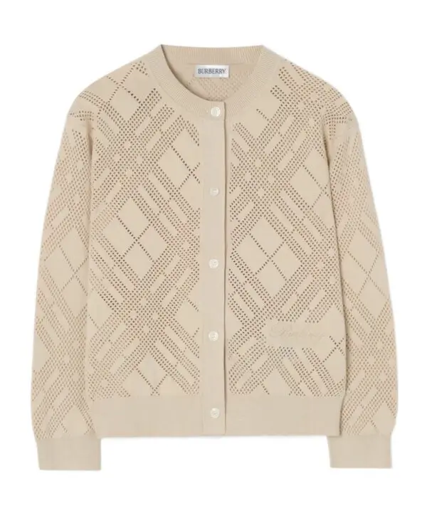 Burberry Pointelle Knit Cotton Cardigan - Clam Beige