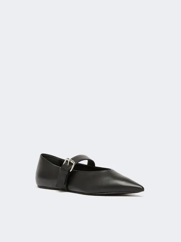 Max Mara Leather Pointed-toe Ballet Flats With Buckle Detail