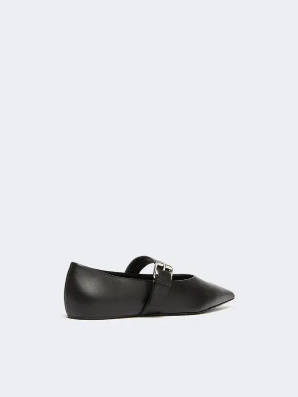 Max Mara Leather Pointed-toe Ballet Flats With Buckle Detail