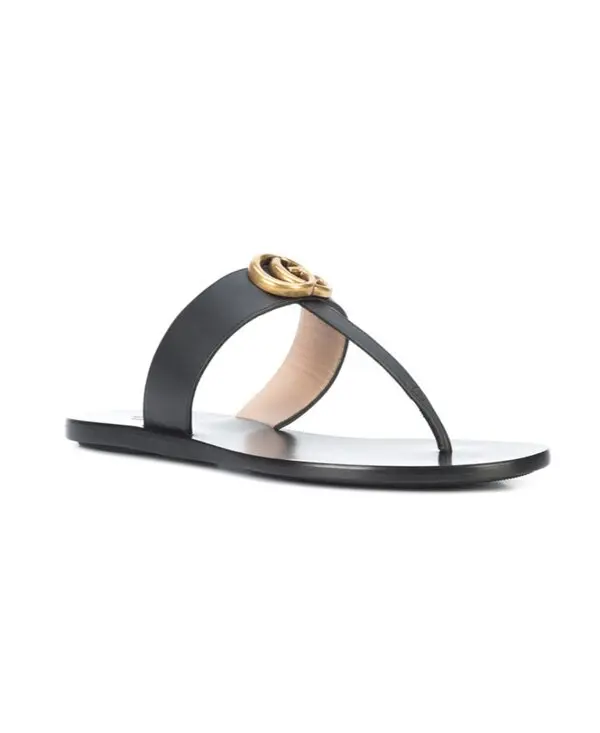 Gucci Double G Leather Thong Sandals
